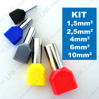 Kit Terminal Tubular Ilhós Pré isolado DUPLO 1,5mm 2,5mm 4mm 6mm 10mm ...