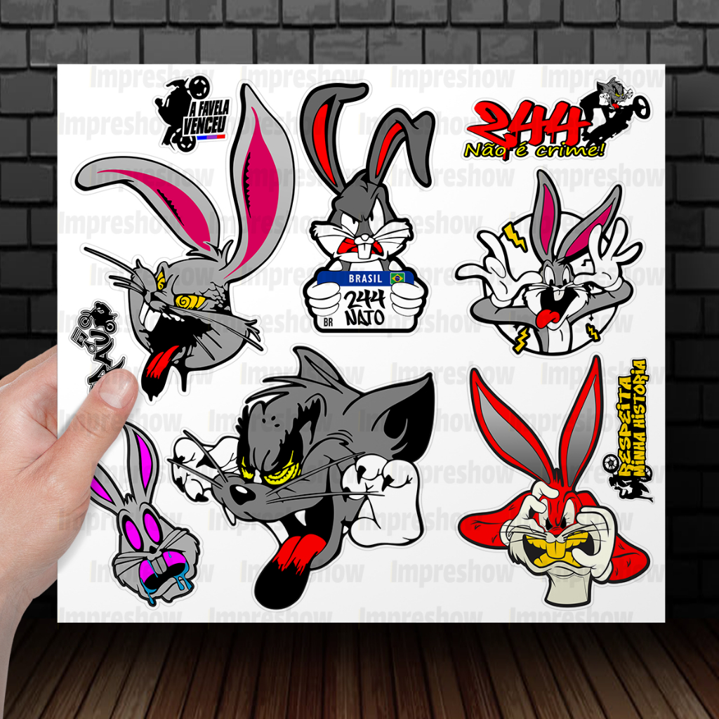 Mega Cartela M05 Adesivos Coelho Pernalonga Para Moto Bike Carro | Shopee Brasil