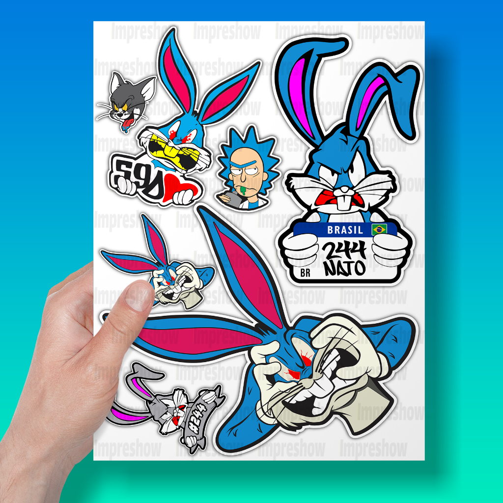 Cartela Adesivo Pernalonga coelho 59d Moto Carro Bike Motorizada Grau 244 Impreshow | Shopee Brasil