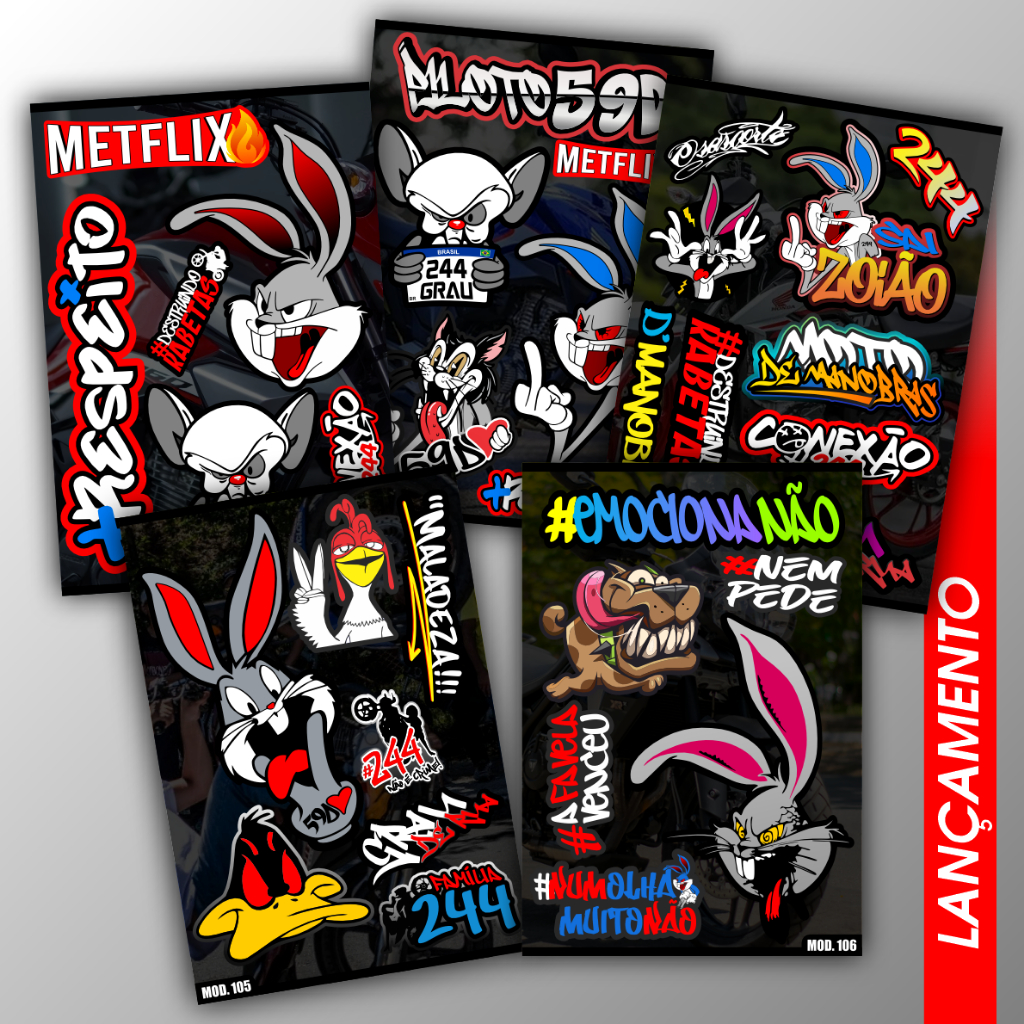 Cartela de Adesivos impreshow - Moto Carro Bike Caminhão coelho 244 | Varios Modelos - Melhora o ...