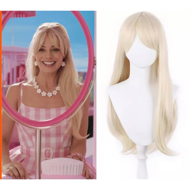 Peruca Loira Semi-Ondulada C/Franja - Peruca Cosplay Barbie | Shopee Brasil