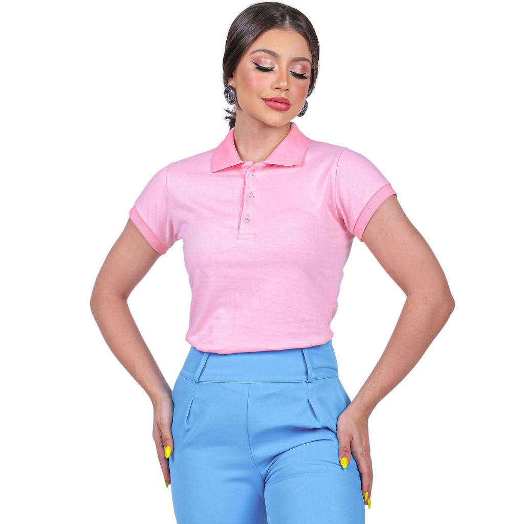 Camisa polo feminina baby look slim lisa manga curta | Shopee Brasil
