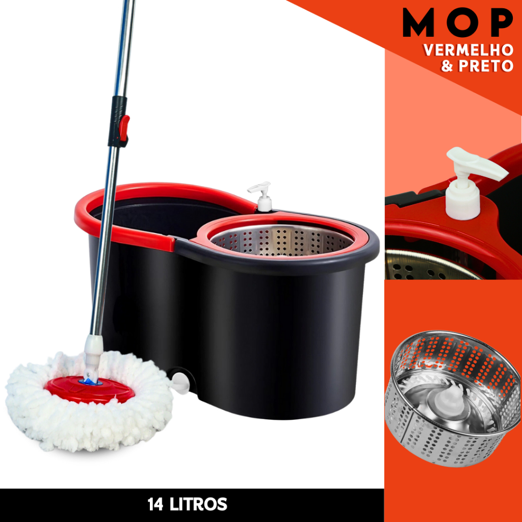 Mop com cabo grande 140 cm Com Cesto Em Inox C/1 Refil + Dispenser - Criar | Shopee Brasil