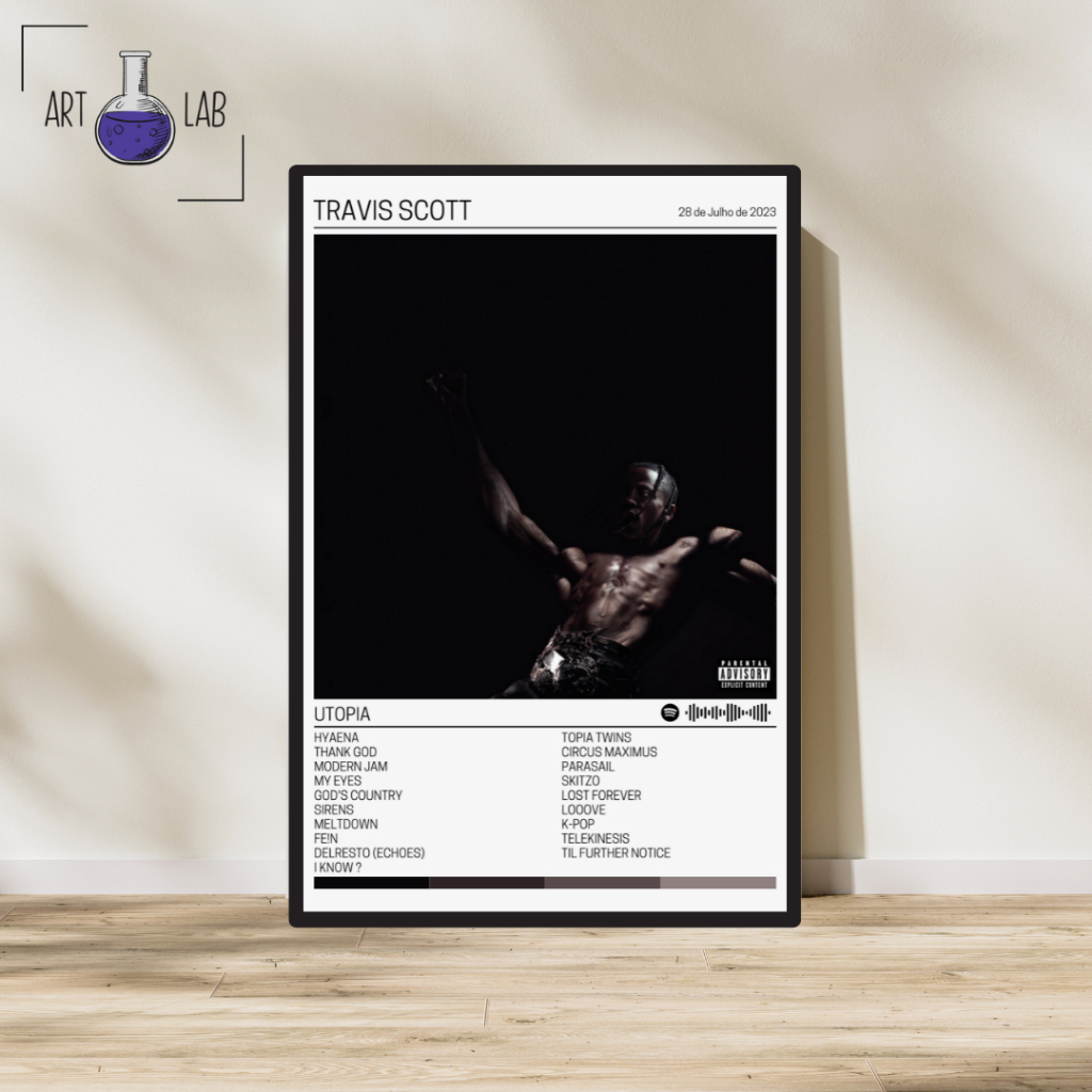 Quadro decorativo álbum Spotify Travis Scott Utopia moldura e vidro ...