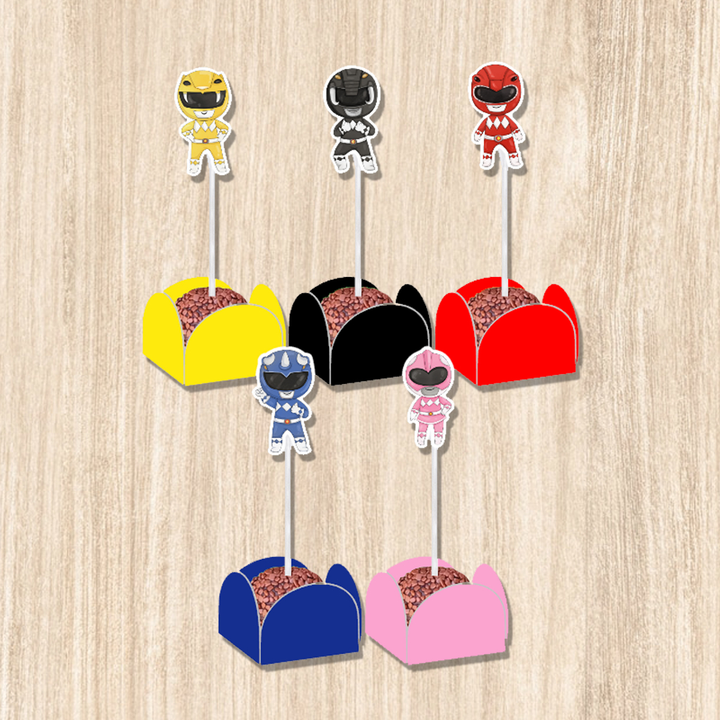 KIT 50 FORMINHAS 4 PETALAS E 50 TOPPERS PARA DOCE FESTA POWER RANGERS ...