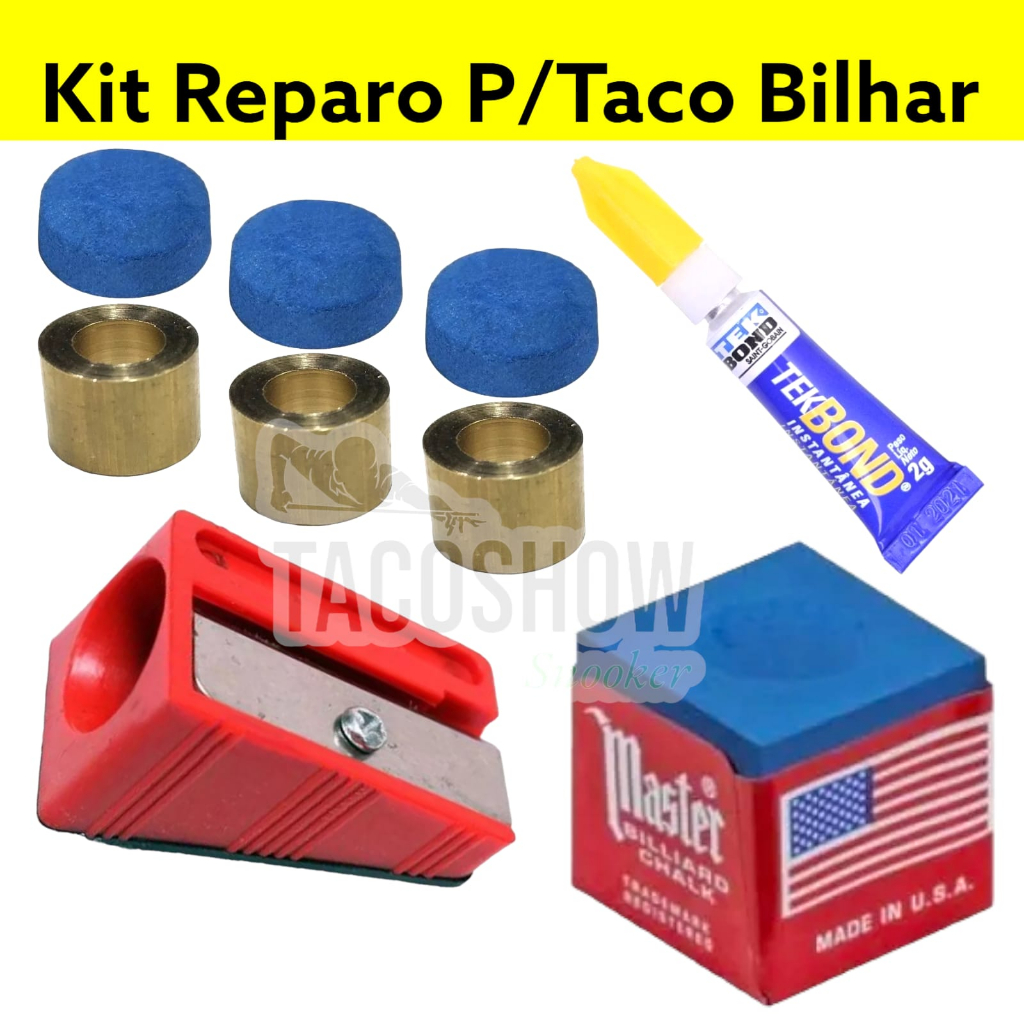Kit Reparo Sola de Couro Virola Para Taco Sinuca Bilhar Giz Master ...