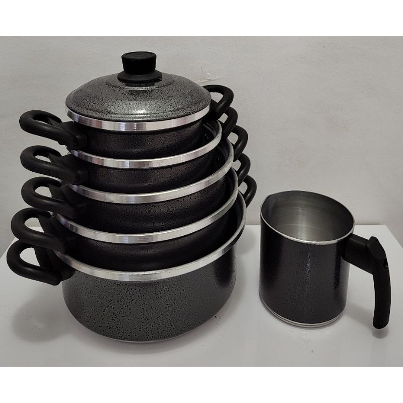 jogo de Panela Alumínio 5 Pçs Preta Craqueada + Fervedor N12 - Melhora ...