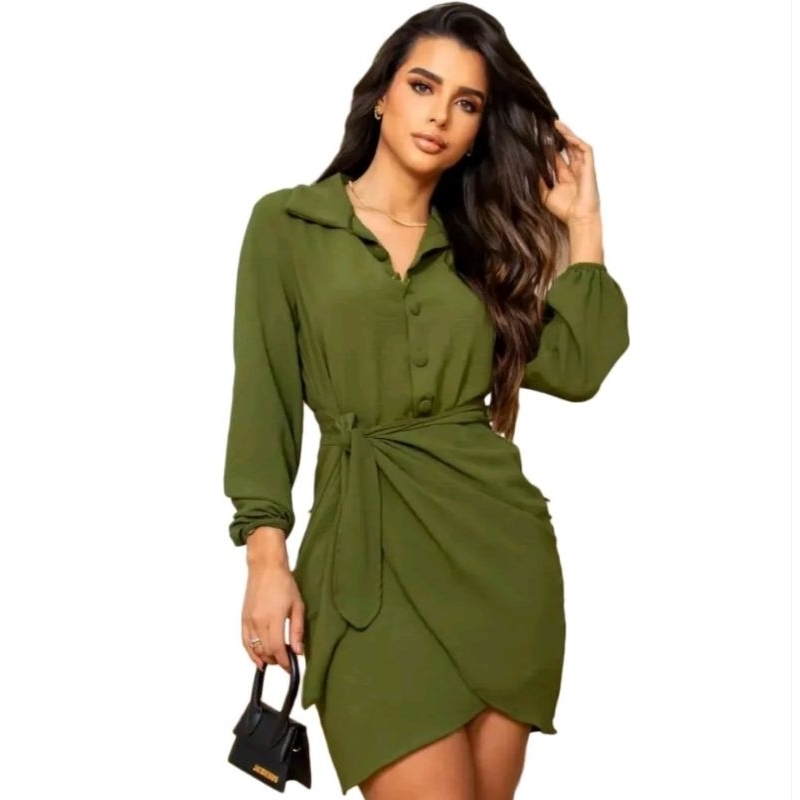 Vestido Shamise Manga Longa Bufante Soltinho De Amarrar Estilosa Nova ...