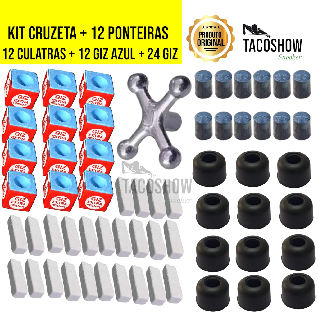 Kit Reparo Para Taco De Bilhar Snooker Sinuca Cruzeta 12 Ponteira Ponta ...