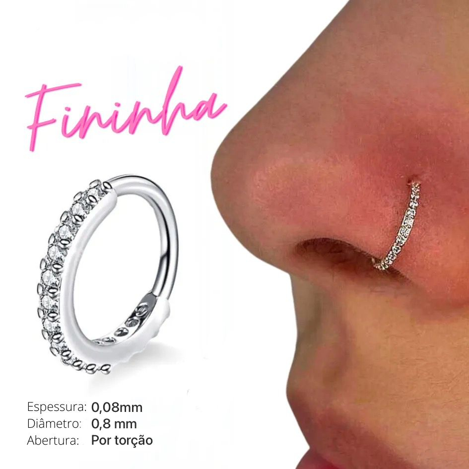 Piercing Argola Cravejada Com Pedras De Zirconia Para Nariz, Tragus ou ...
