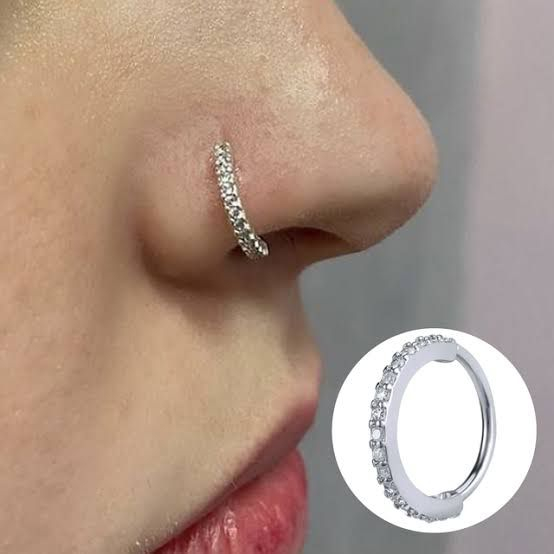 Piercing Argola Cravejada Com Pedras De Zirconia Para Nariz, Tragus ou ...