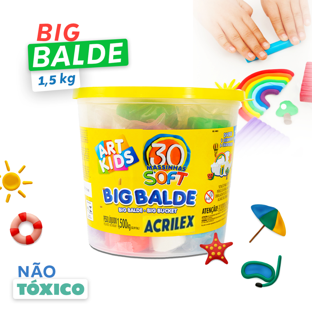 Big Balde 30 Massinhas 1,5kg Acrilex Massa de Brincar Criatividade ...