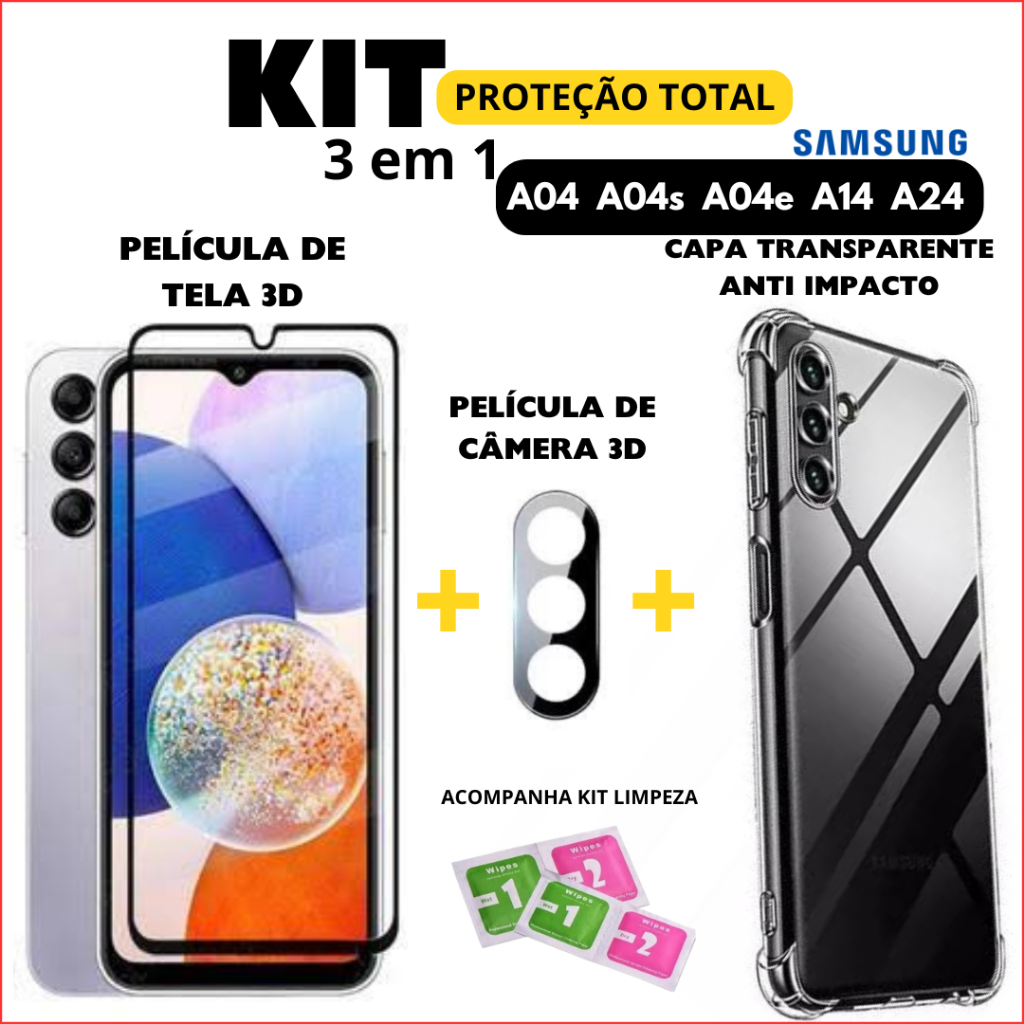 Kit Samsung Galaxy Capa Anti Impacto Película Frontal 3D Película Câmera 3D Protetora da Lente ...