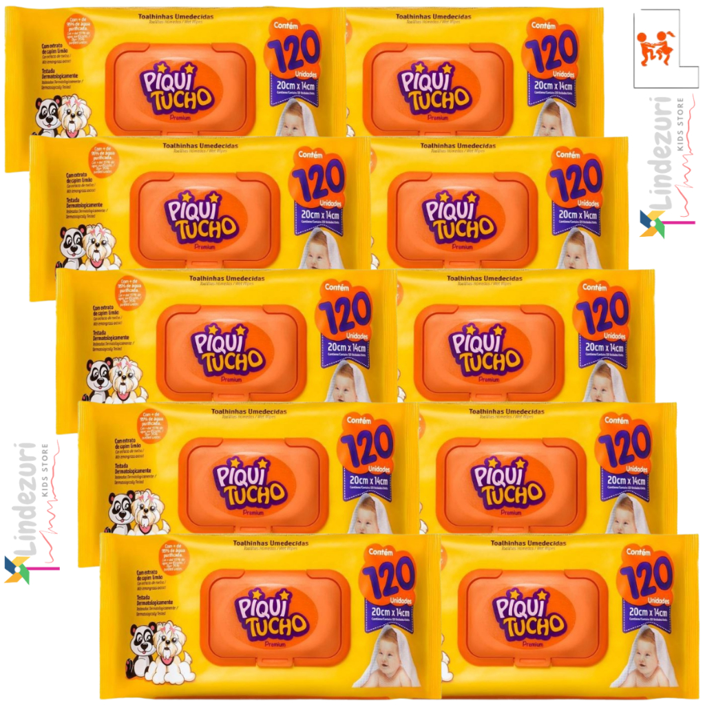 Kit 10 pacote lenço umedecido PIQUITUCHO PREMIUM 1200 Toalha | Shopee ...