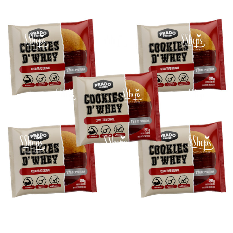 5 Cookies De Whey Sabor Coco 80g cada - Prado | Shopee Brasil