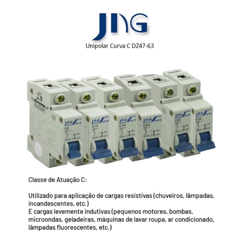Disjuntor Jng Din Curva C Unipolar e Bipolar 10A 16A 20A 25A 32A 40A 50A 63A 70A | Shopee Brasil