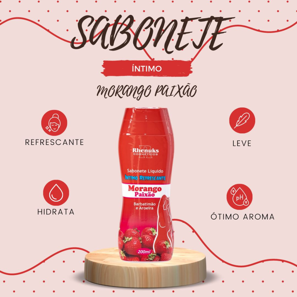 Sabonete Líquido Íntimo Morango Paixão Refrescante 200ml Rhenuks ...