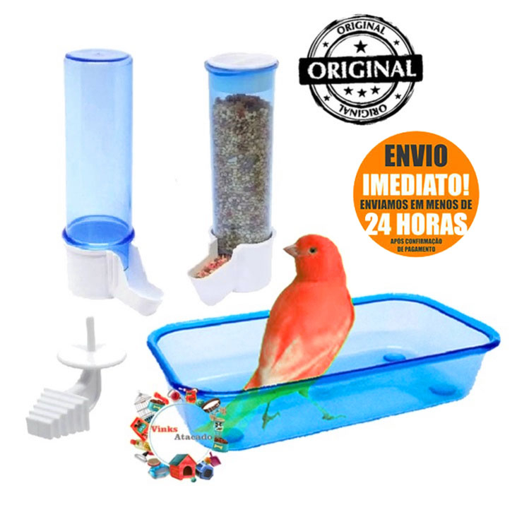 Kit Para Canarinho Coleiro Pintassilgo Bebedouro Comedouro Porta Frutas ...