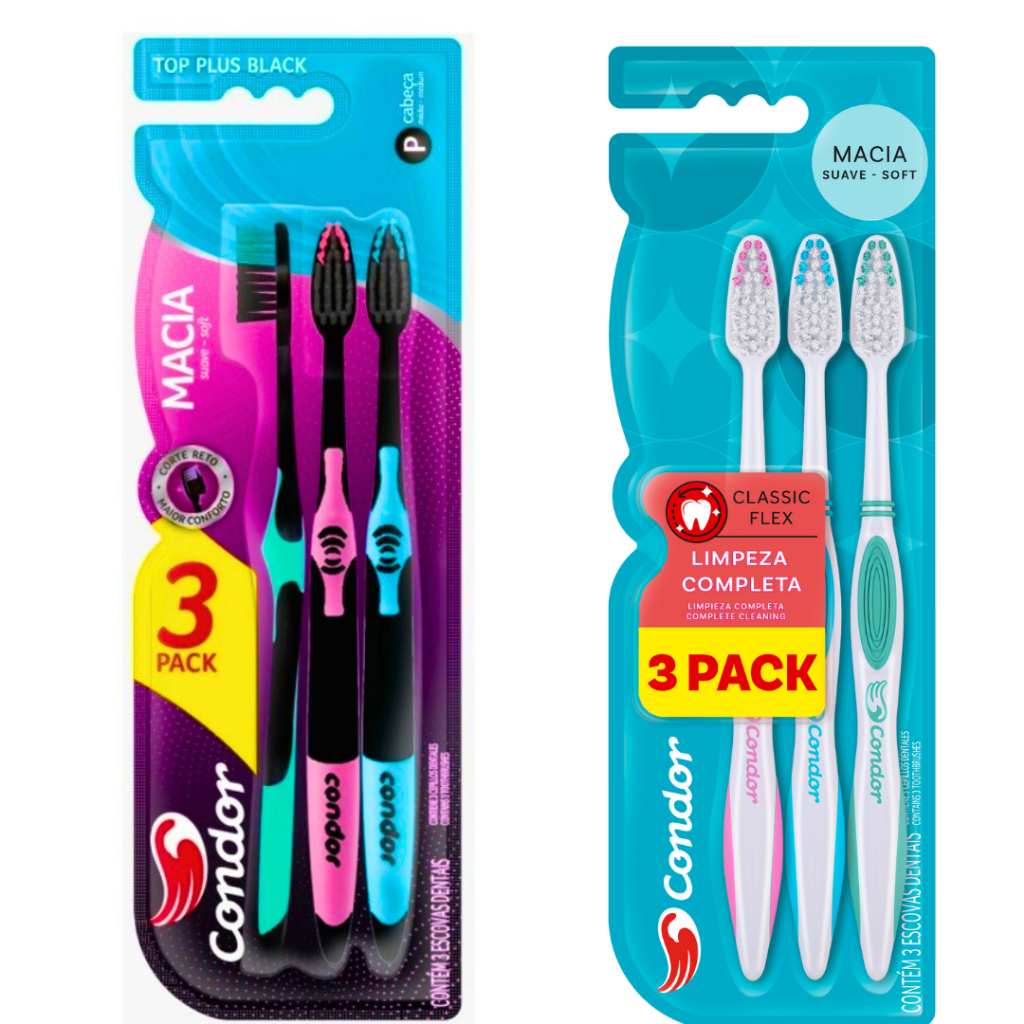 Escova De Dente Condor Classic Flex Kit Com 3 Unidades Higiene Pessoal ...