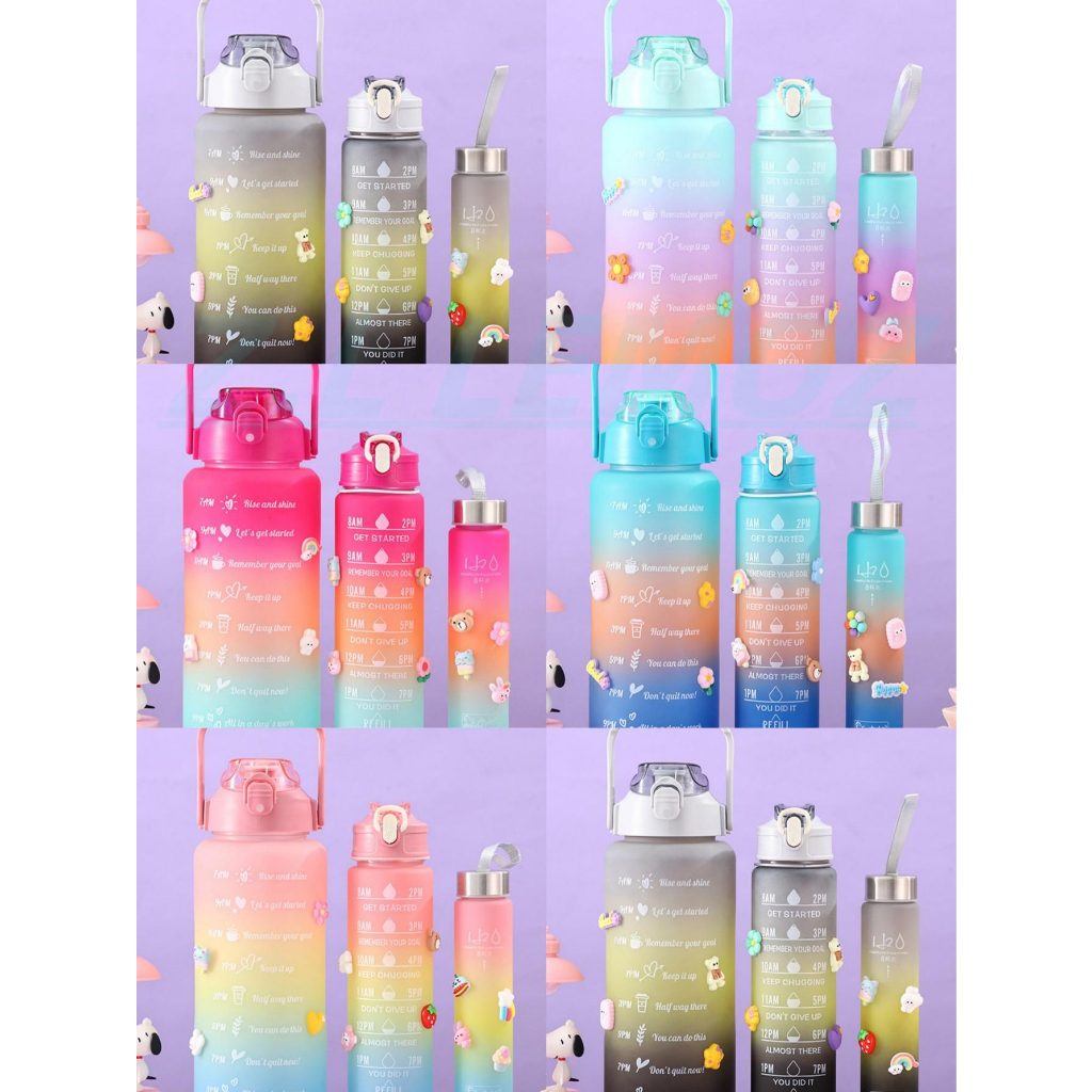 Kit 3 Garrafas Squeeze Motivacionais Garrafa Água Academia Com 2L e 900ml e 300ml Portátil ...