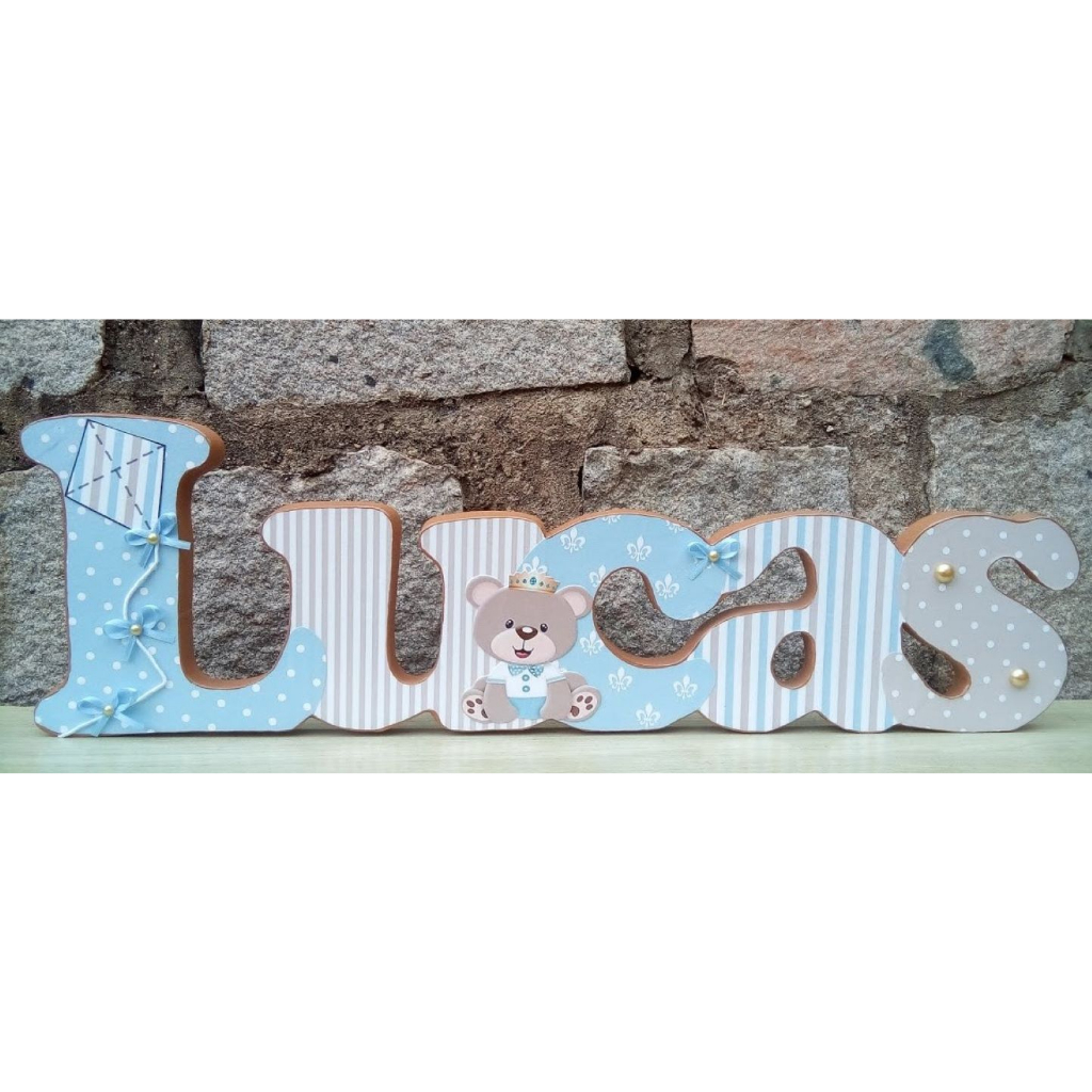 Nome Lucas - nome em mdf personalizado - letras decoradas - ursinho ...