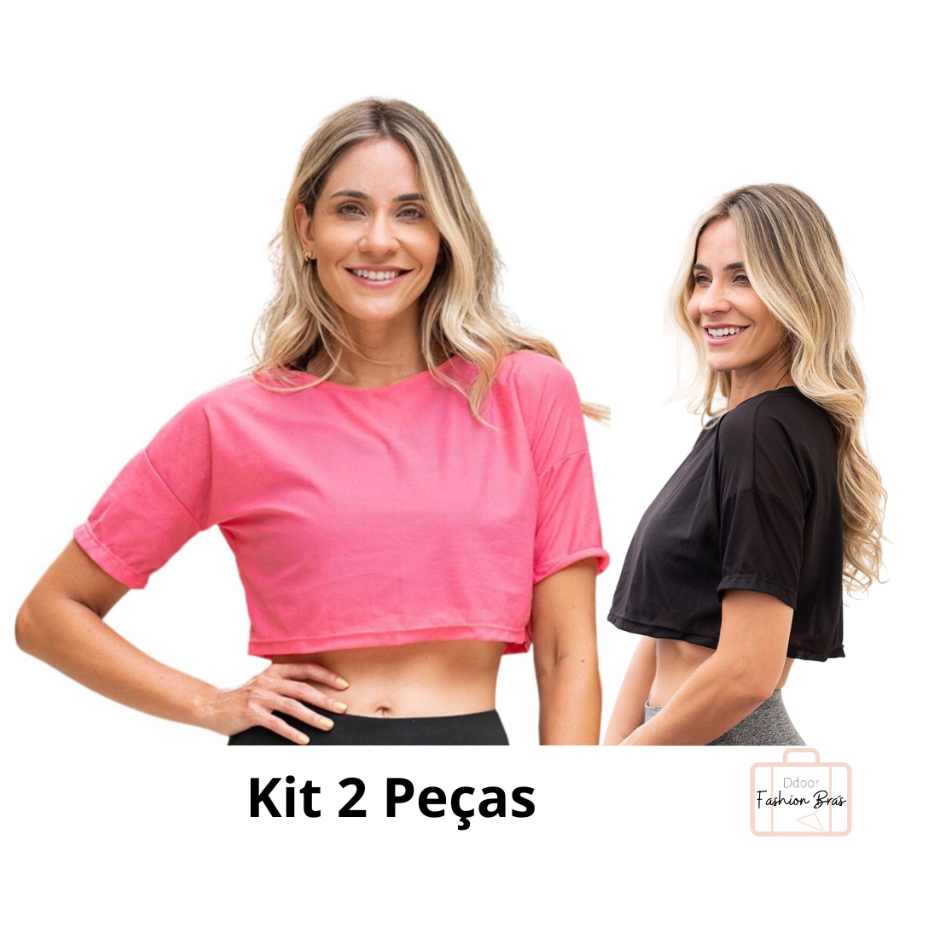 Kit 2 Blusas Cropped Fitness Academia Tecido Levinho Transparente ...