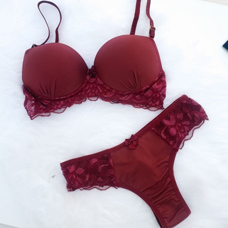 Conjunto de Lingerie com Bojo Luxo Detalhes em Renda | Shopee Brasil