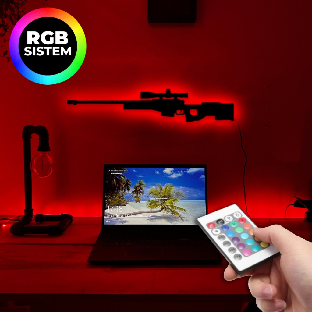 Luminária Quadro Decorativo Gamer AWM com LED RGB (16 cores) com Fonte ...
