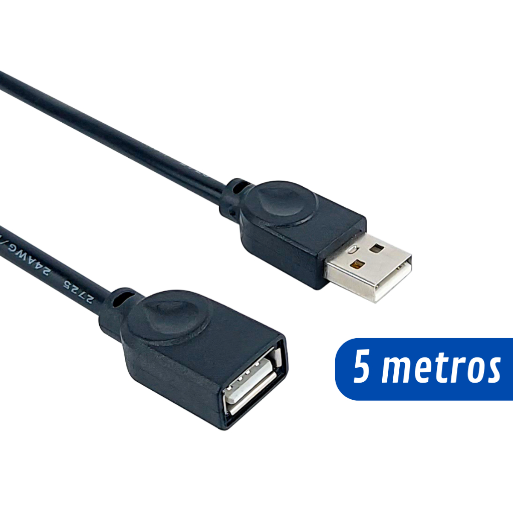 Cabo Extensor USB 2.0 de 5 Metros Macho x Fêmea AM+AF com Filtro ...