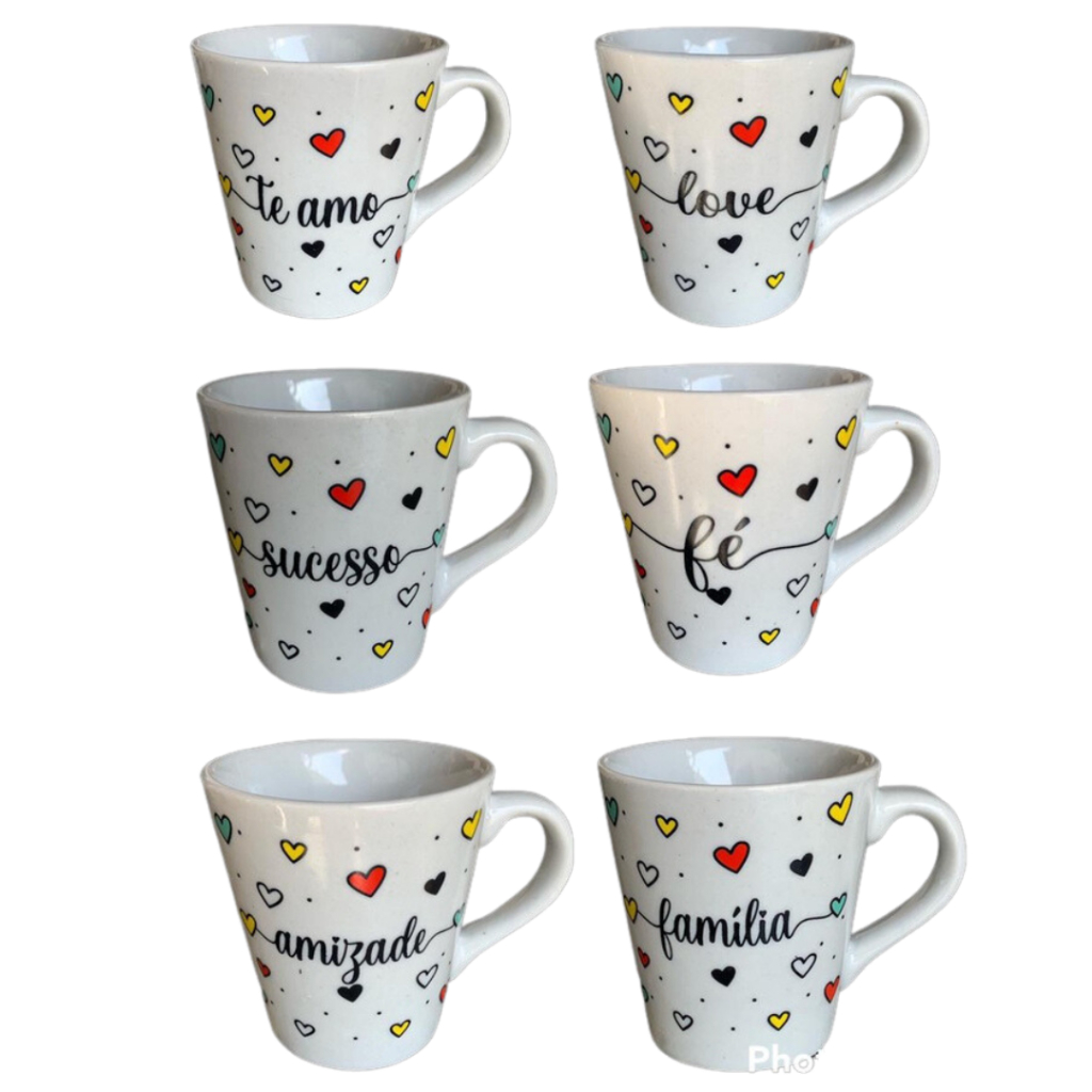 Conjunto 6 Xicaras Canecas Porcelana Branca Decorada 120ML | Shopee Brasil
