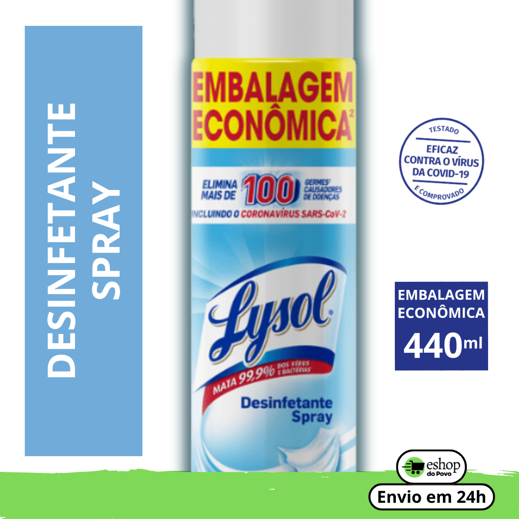 Desinfetante Spray Lysol Mata 99,9% dos Vírus e Bactérias Pureza do ...