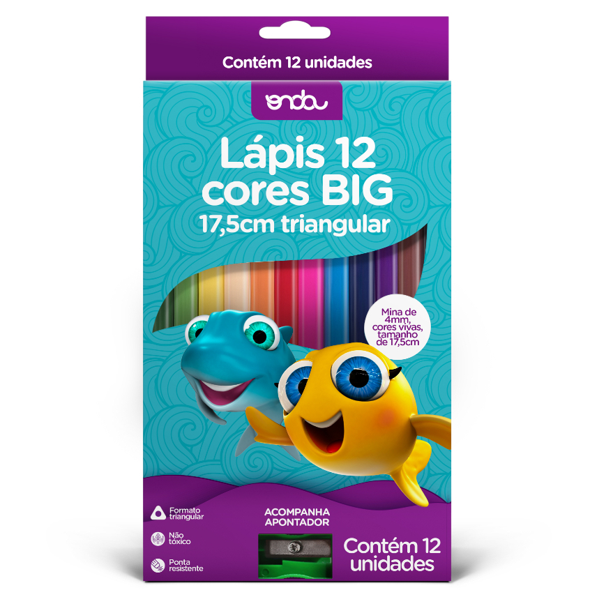 Lapis de Cor 12 Cores Big Jumbo 17cm Kit Com Apontador | Shopee Brasil