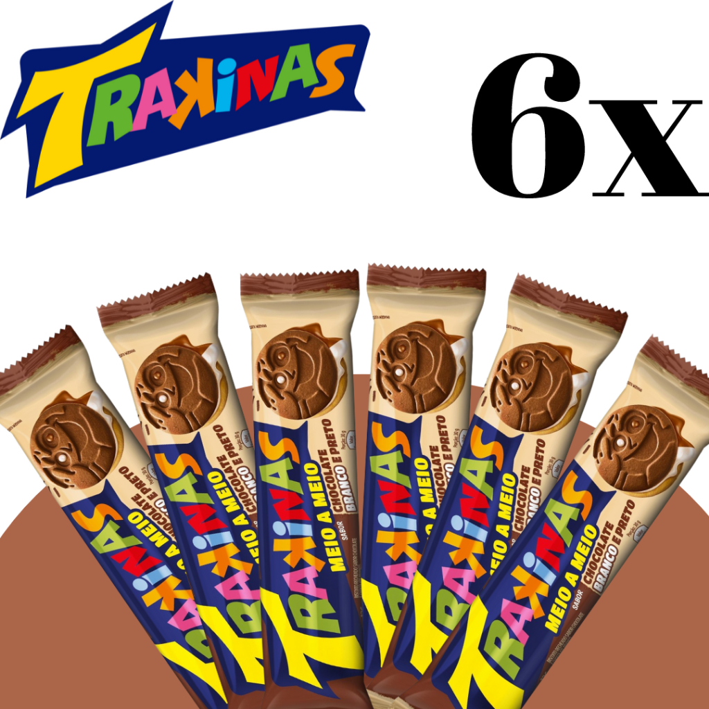 Biscoito Trakinas Meio a Meio Choc/choc Branco 126g C/06 | Shopee Brasil