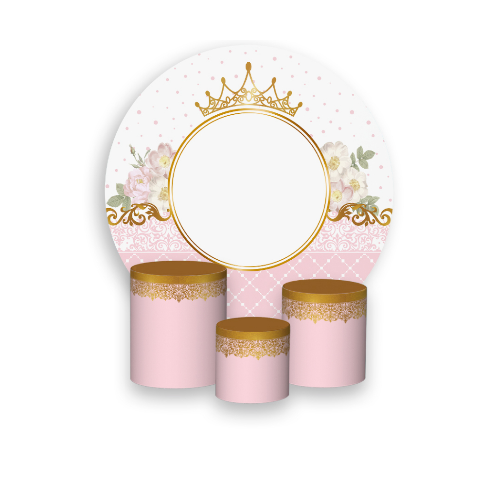 Painel De Festa 3d + Trio Capa Cilindro - Realeza Frame Arabesco Rosa ...