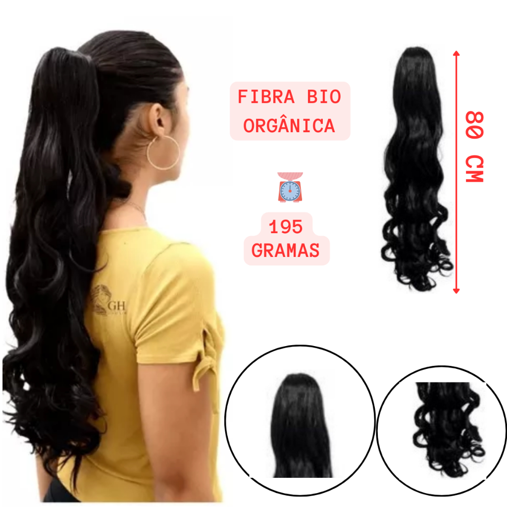Aplique Rabo De Cavalo Ondulado longo Modelo Podo Wave Cherey 80cm ...