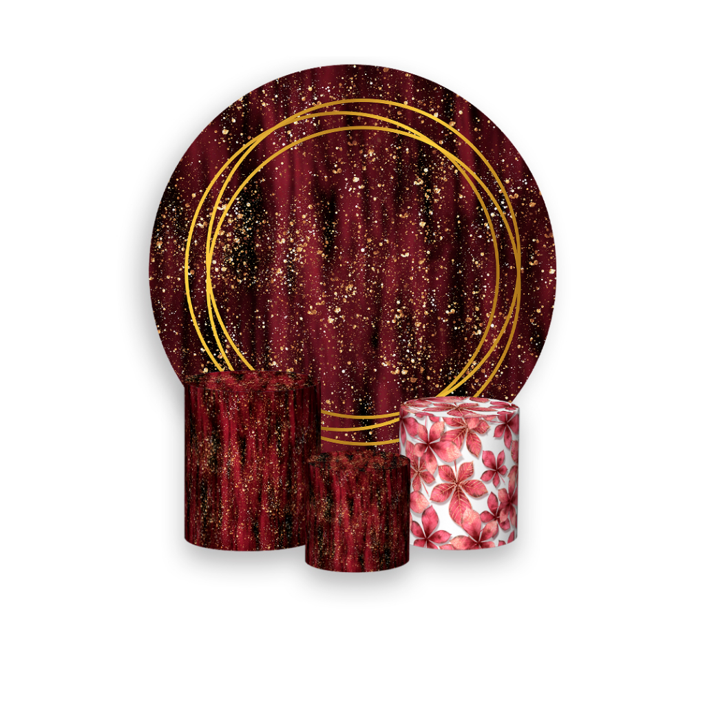 Painel De Festa 3d + Trio Capa Cilindro - Efeito Marsala com Dourado ...