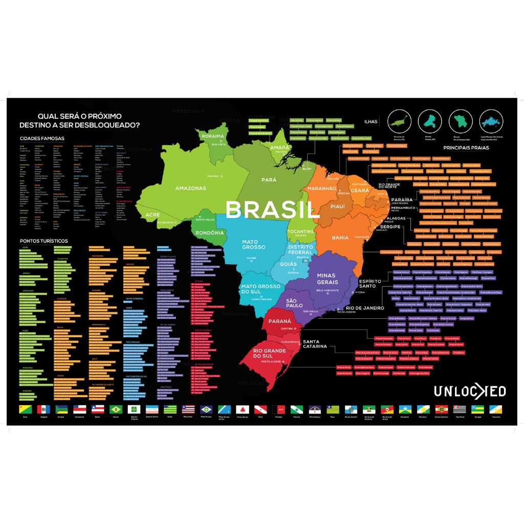 Mapa Do Brasil de Raspar | Unlocked | Sem moldura | 94x60 CM | Mapa de ...