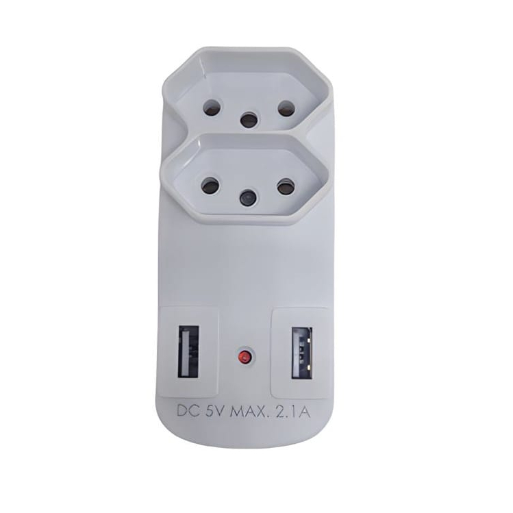Adaptador Plug 2 Saídas Carregador De Tomada 2P+T Fonte USB - Envio ...