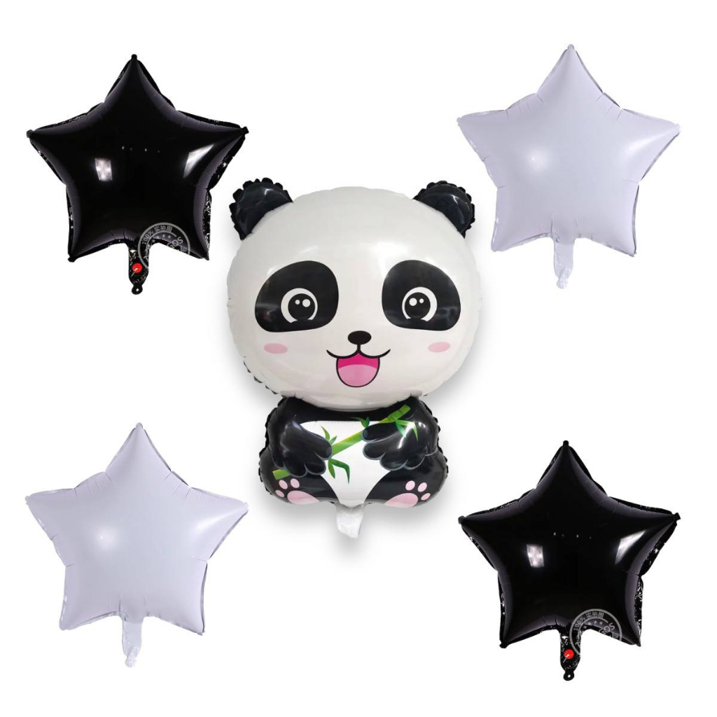 Kit C/ 5 Balão Metalizado Animal Urso Panda E Balão Estrela Preto e ...