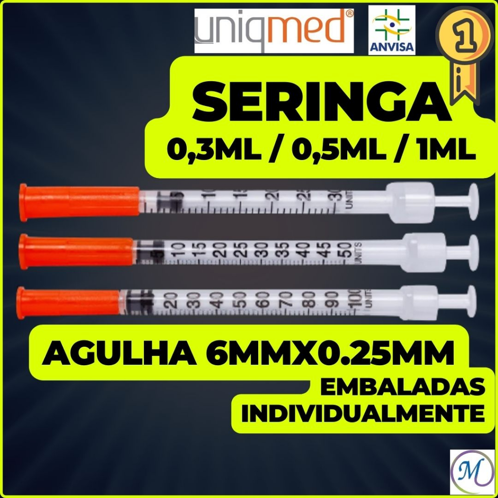Seringa 0.3ML, 0.5ML ou 1ML com ag. 6mm - 31G para Toxina Botox ...