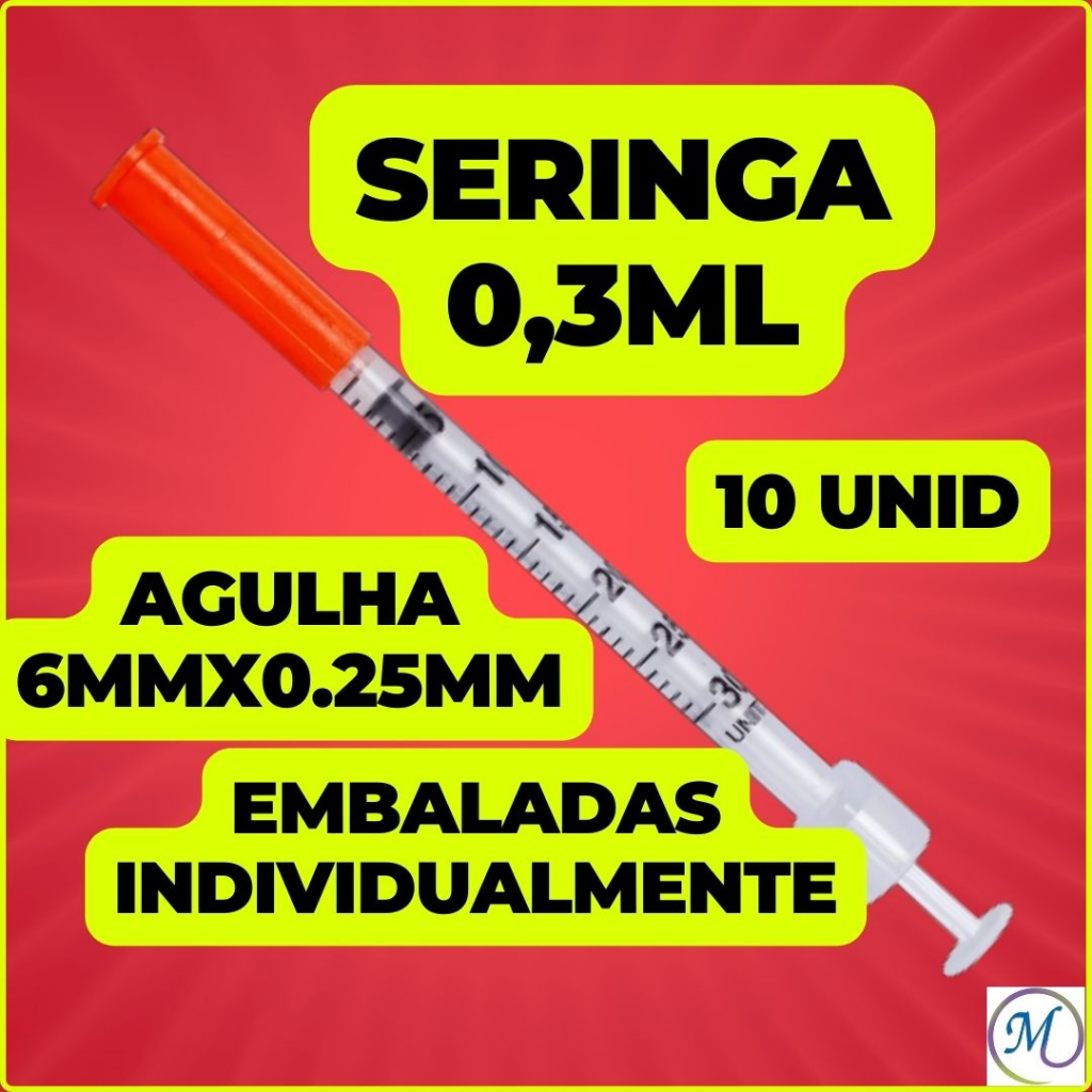 Seringa 0,3ML com ag. 6mmx0,25mm - 31G para Toxina Botox, Insulina etc ...