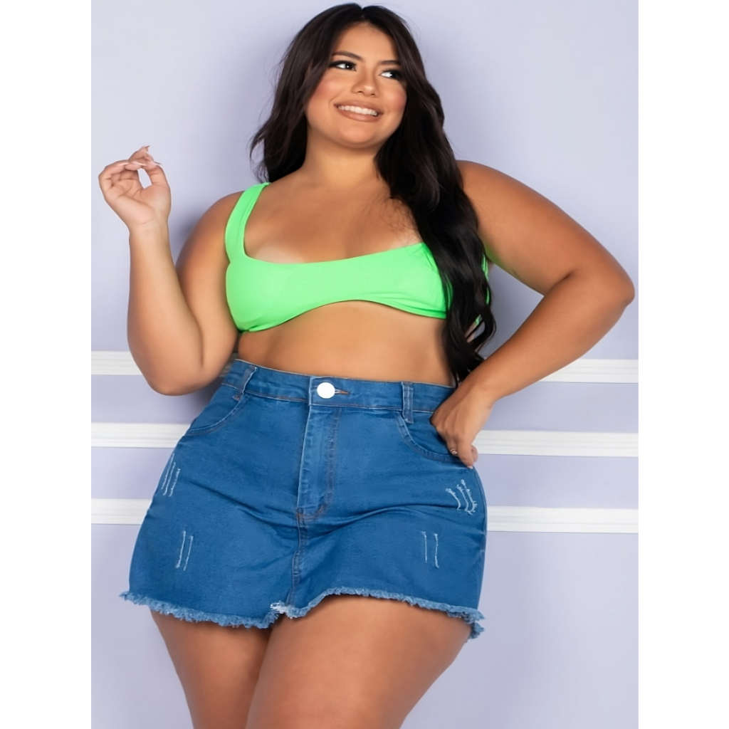 Short e Saia Jeans Plus Size Hot-Paint C/ Laycra Desfiado | Shopee Brasil