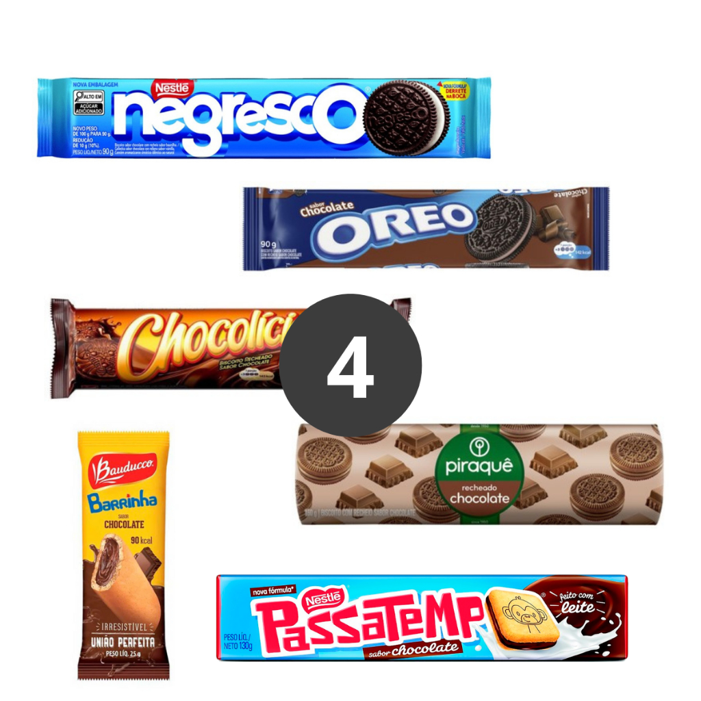 Kit Biscoito Recheado Sabor Chocolate Chocolicia, Piraque, Oreo ...
