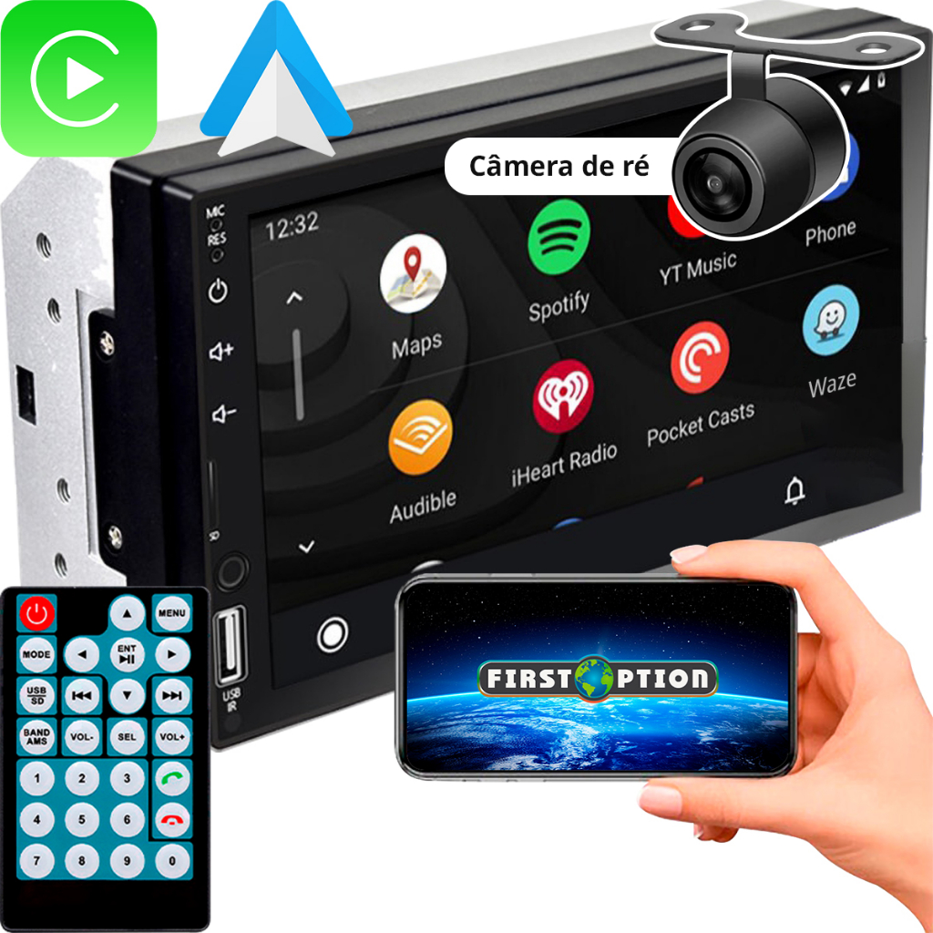 Central Multimídia Android Auto Apple Carplay IOS Touch Bluetooth USB SD Aux Espelhamento sem ...