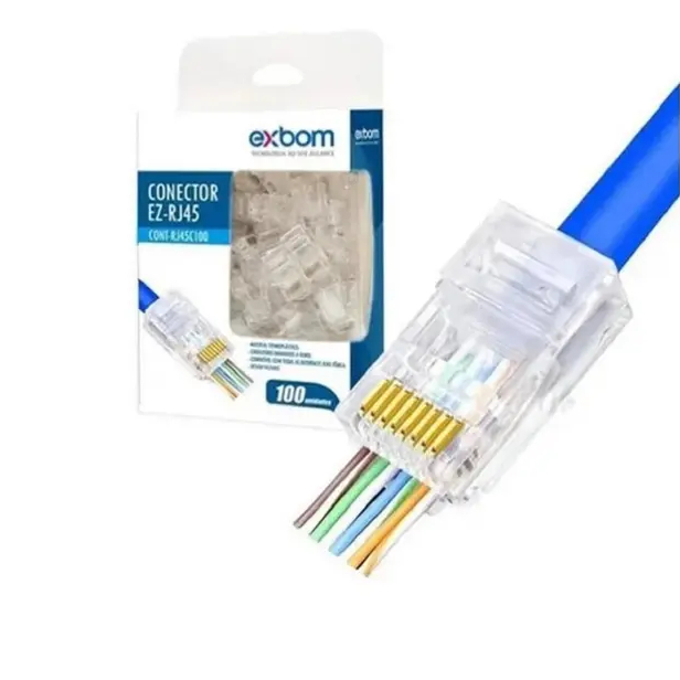 Conector Macho Rj45 Cat5 / Cat5e Vazado -- Exbom - Pacote C/ 100 ...