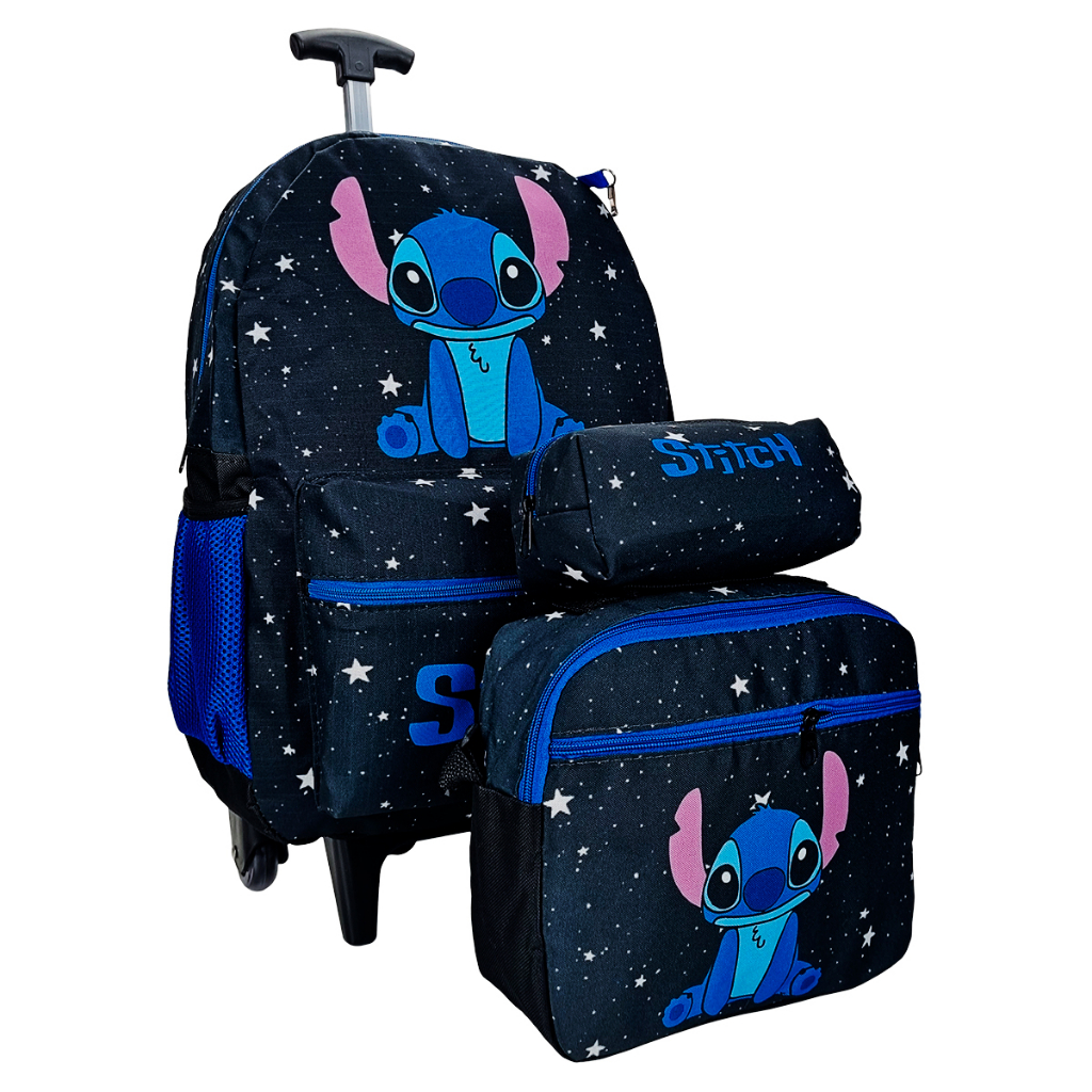 KIT MOCHILA ESCOLAR JUVENIL DE RODINHAS DO LILO E STITCH / PERSONAGEM STITCH | Shopee Brasil