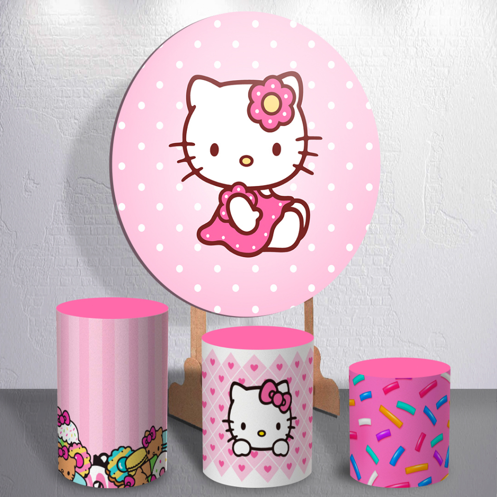 Kit Painel Redondo Hello Kitty + Trio Capa de Cilindro 3d Sublimado ...