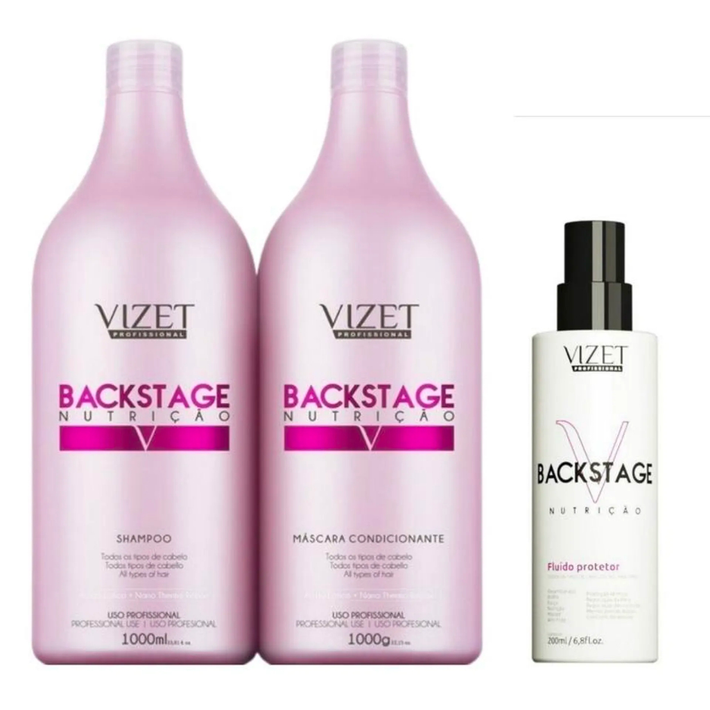 Kit Backstage Nutrição Shampoo + Máscara Vizet Profissional 2x 1000ml ...