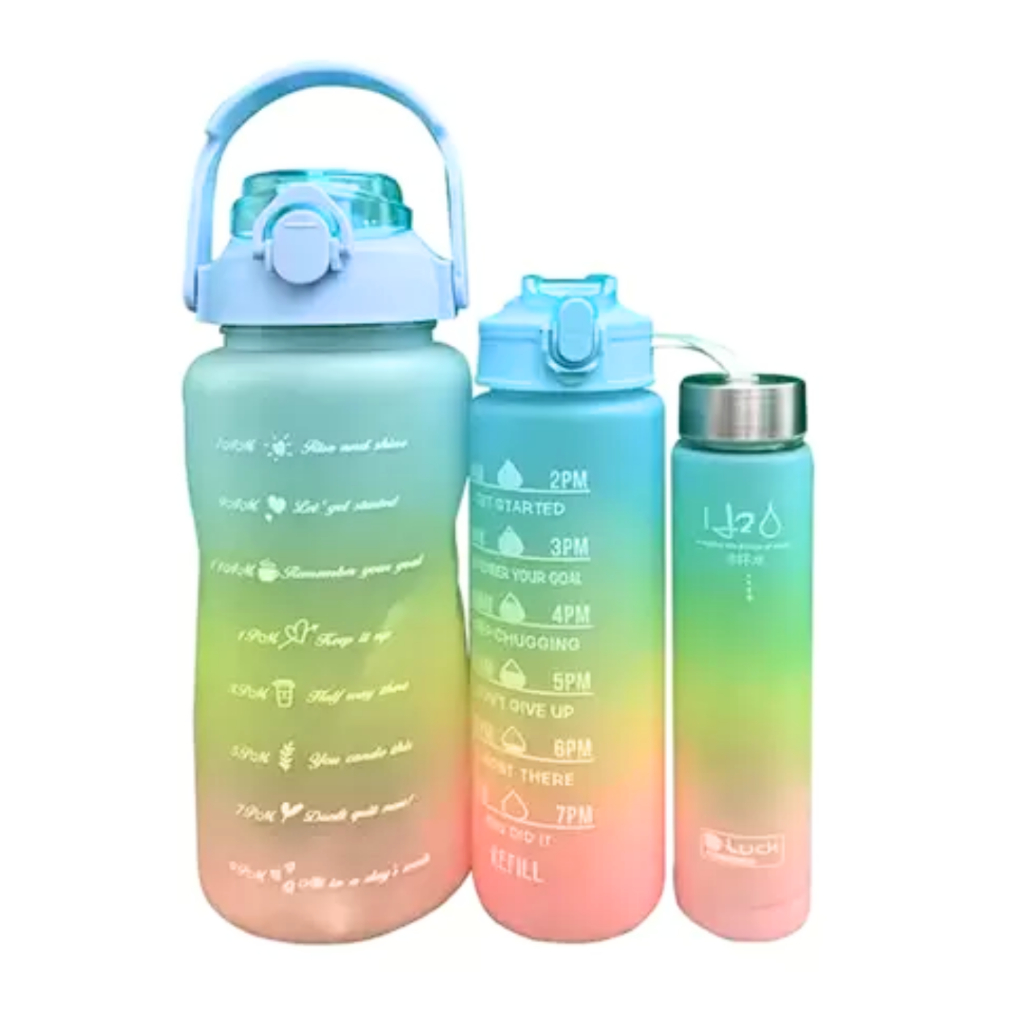Kit 3 Garrafas De Água Motivacional De Grande Capacidade Portátil De 2000ML 900ML 300ML | Shopee ...