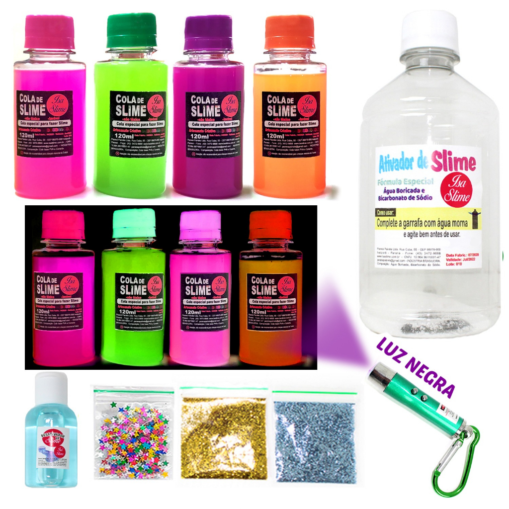 Kit P/ Fazer Slime Neon Glow Glue Brilha no Escuro Isa Slime Mini Kit ...
